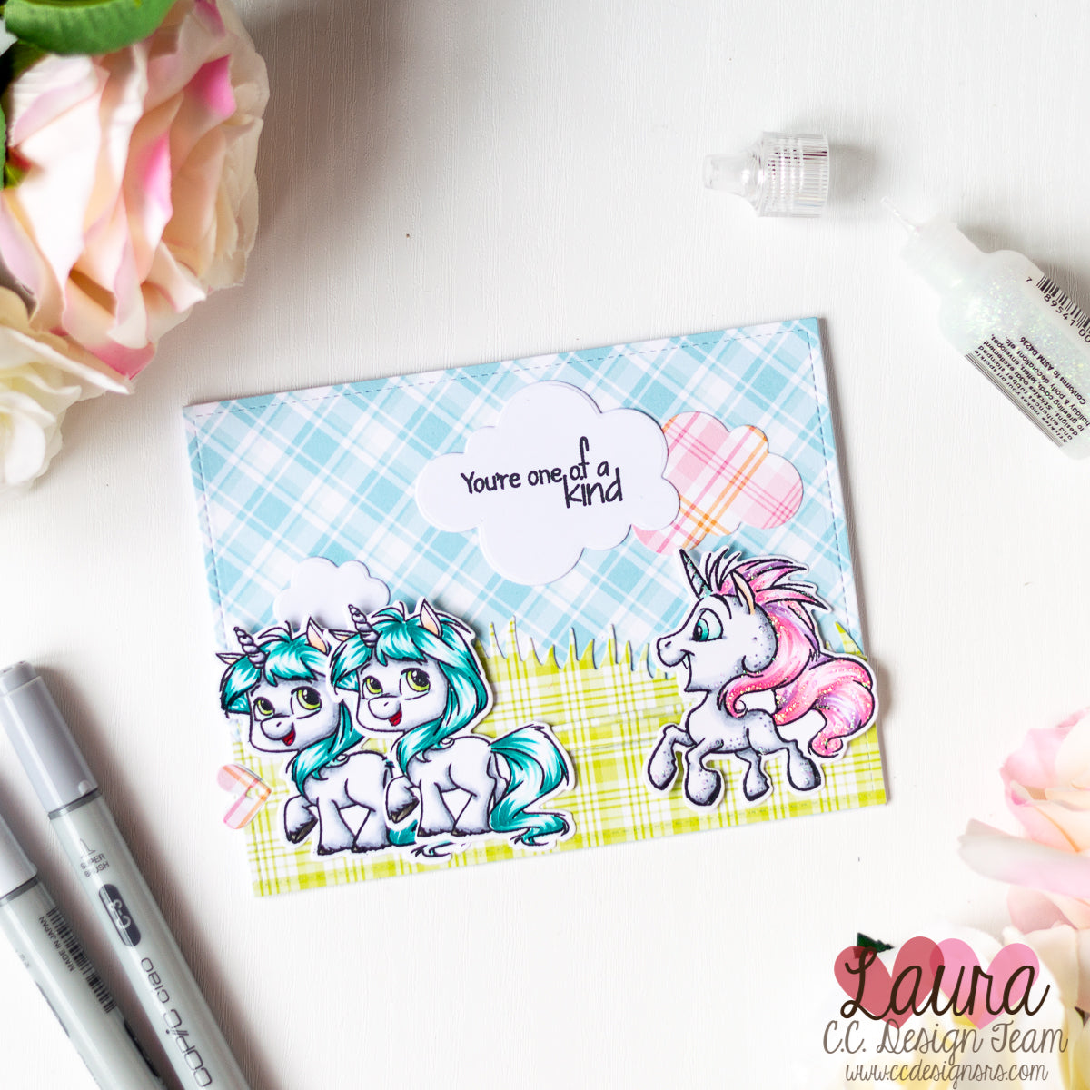 Interactive Pull Tab Card feat Unicorns – C.C. Designs Rubber Stamps