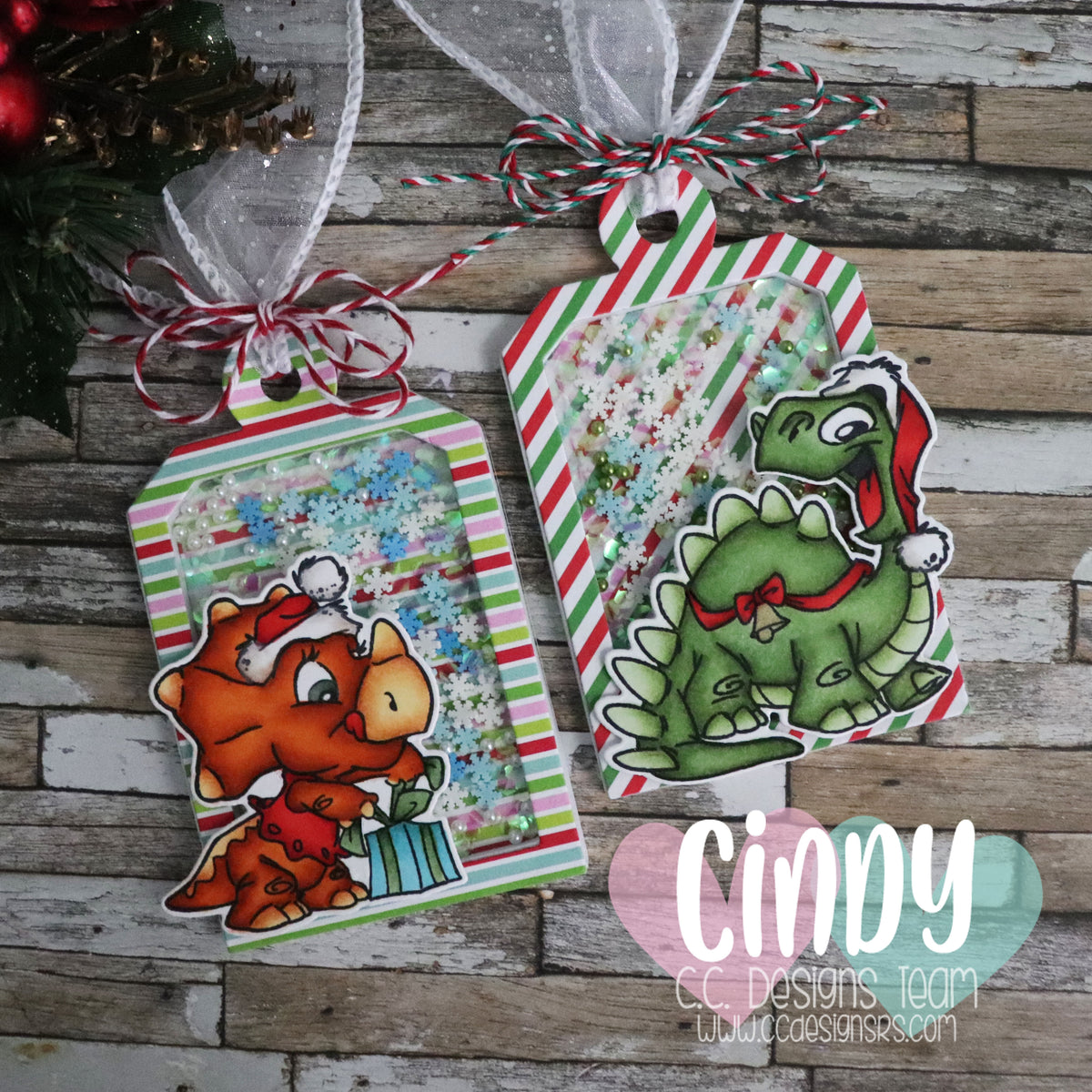 Dino Christmas shaker tags!!! – C.C. Designs Rubber Stamps