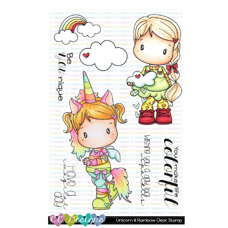 Unicorn & Rainbow Clear Stamp Set PREORDER – C.C. Designs Rubber Stamps